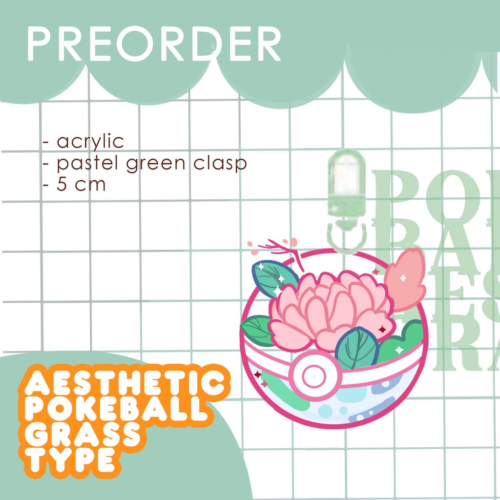 Jual Aesthetic Pokeball Grass Type Acrylic Kawaii Charm, Keychain Phone ...
