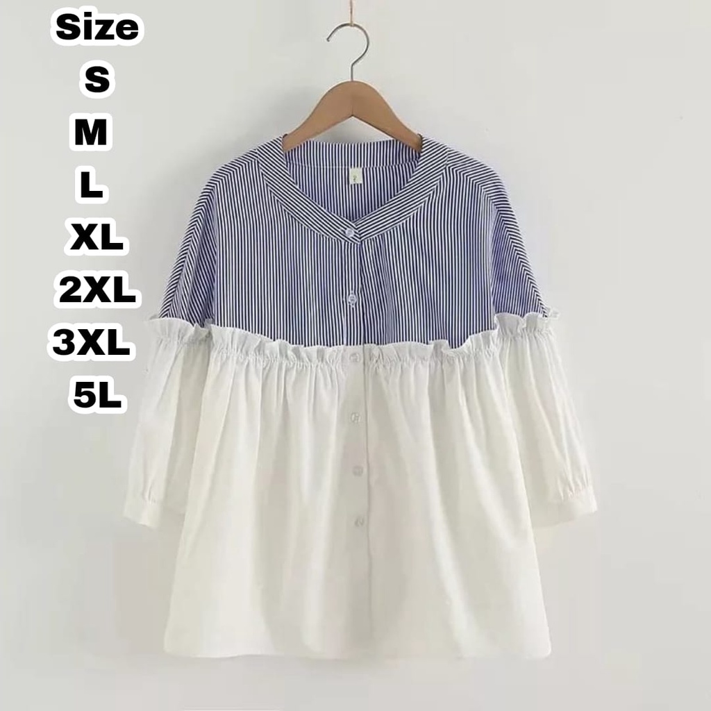 Jual Kia Salur Kemeja Kerja Wanita Atasan Jumbo Blouse Big Size Pakaian ...