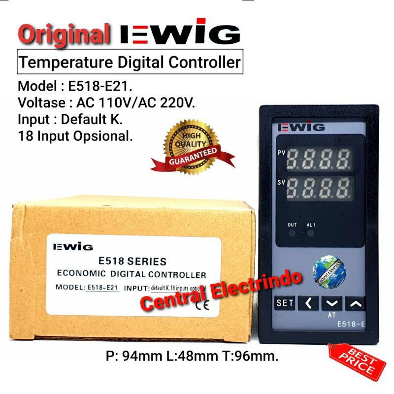 Jual Temperature Controller/Thermo Control Digital E508-E 48x96mm EWIG ...