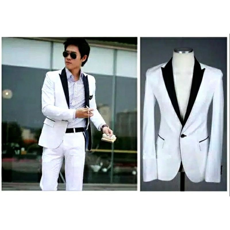 Jual Jas Pria Warna Putih/ Jas Blazer Putih List Hitam | Shopee Indonesia