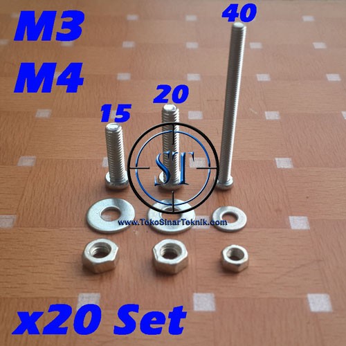 Jual x20 Set Baut Mur Ring M3 - M4 isi 20 Set Baut Campur ukuran M3 dan M4 | Shopee Indonesia