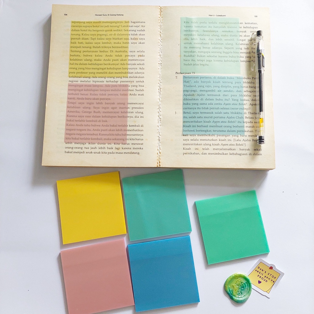 Jual Sticky Notes Transparan Warna - Bahan Plastik Anti Air Isi 50 ...