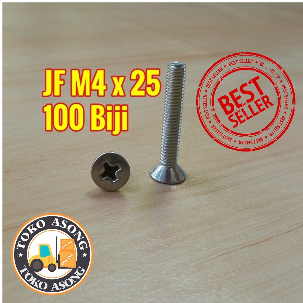 Jual Baut JF M4 x 25 Countersunk Cutersink Perseng Flat Head Screw ...