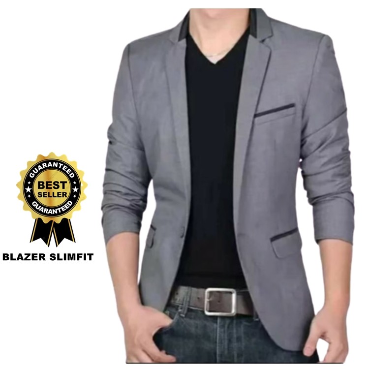 Jual TERLARIS ! JAS BLAZER PRIA CASUAL FORMAL MODEL SLIMFIT ABU ABU ...