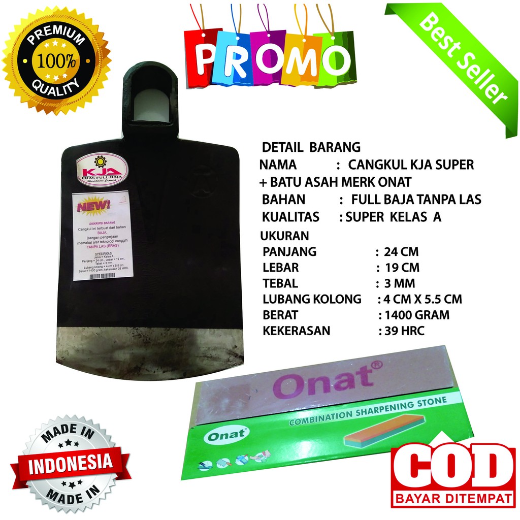 Jual Cangkul baja asli + batu asah - cangkul sawah anti lengket ...