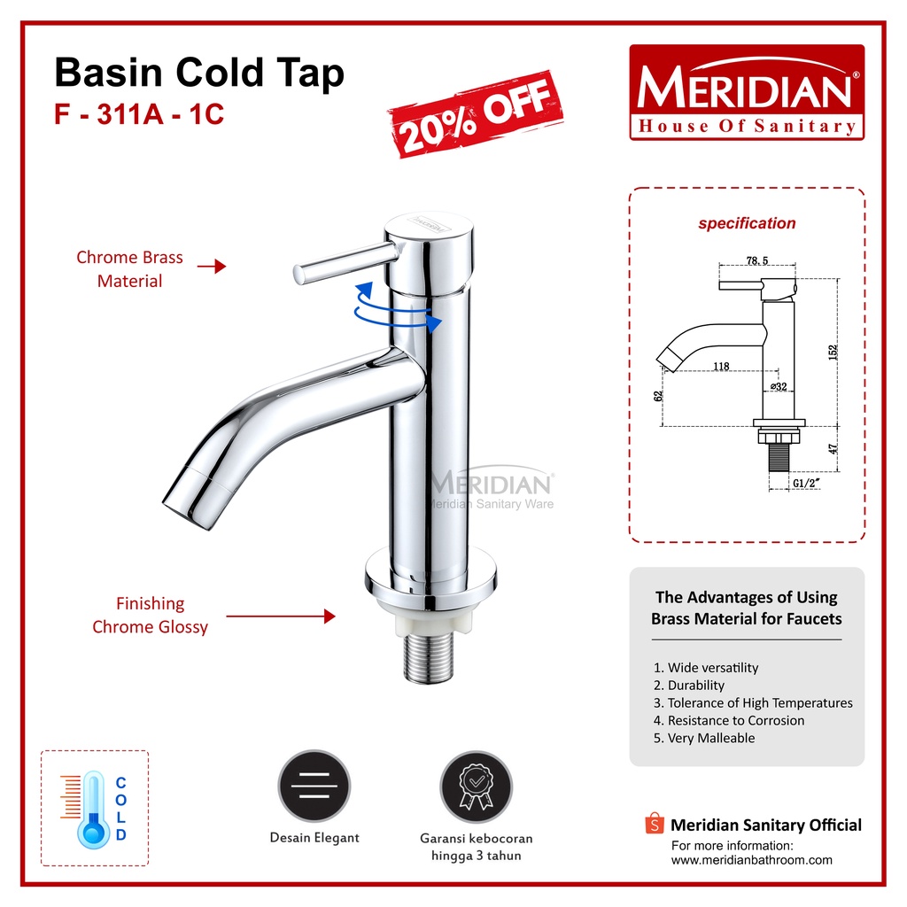 Jual Kran Wastafel MERIDIAN F 311A 1C | Shopee Indonesia