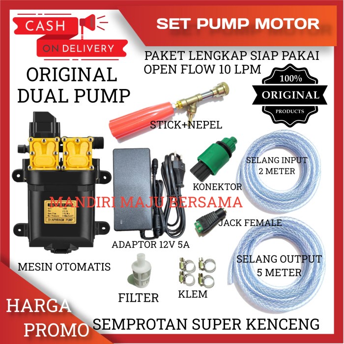 Jual PAKET STEAM MOTOR POMPA DC DOBEL 12V 12 LPM / CUCI MOBIL / AC ...