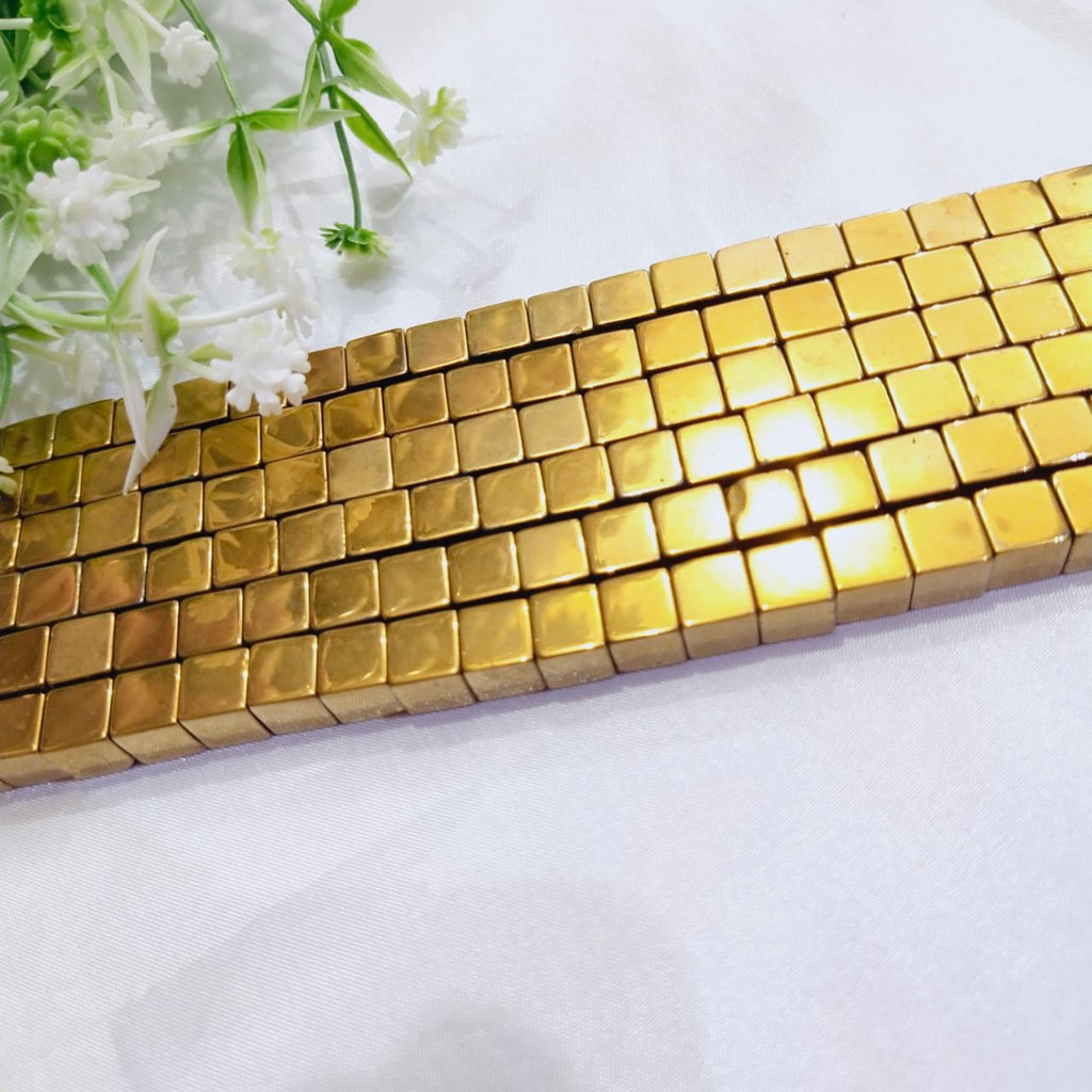 Jual Batu Hematite Kotak 8m 1 Gold/Batu Magnetic/Bahan Aksesoris/Manik ...
