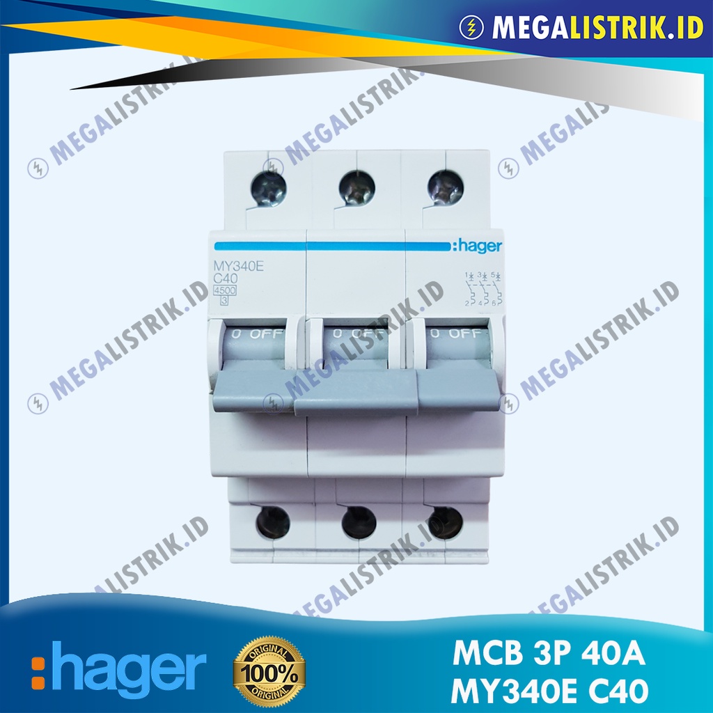 Jual HAGER MCB 3P 40A / 3 PHASE 40 AMPERE / 40 A 4.5KA SNI MY340E C40 | Shopee Indonesia