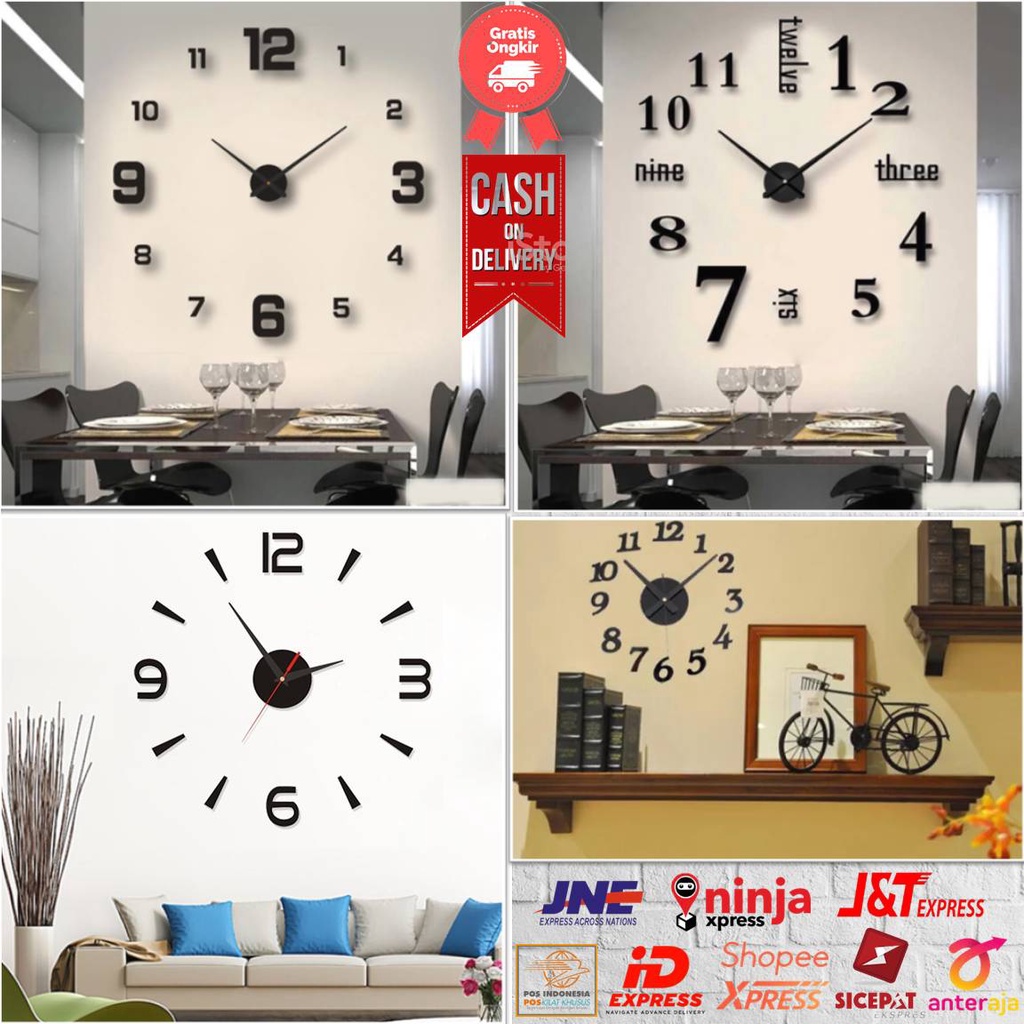 Jual COD-KIRIM INSTANT - Jam dinding tempel DIY analog 3D giant Wall ...