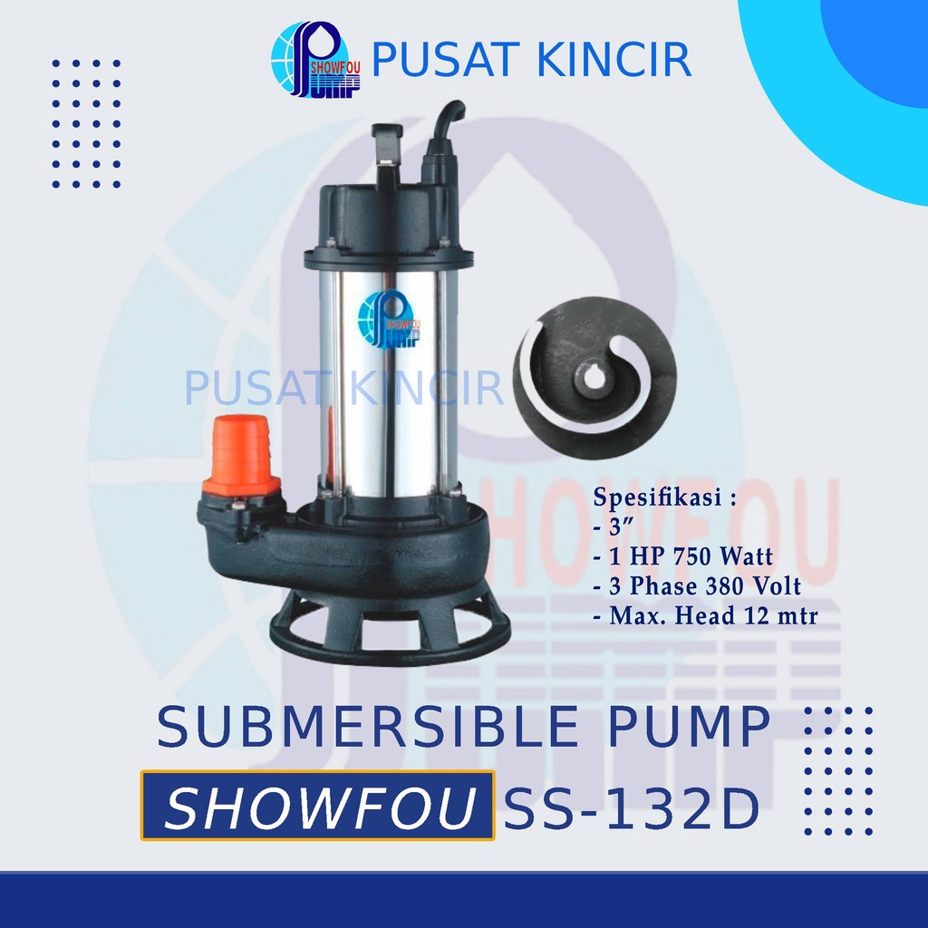 Jual SHOWFOU SUBMERSIBLE PUMP SS-132D, 1 HP, 3 Phase 750 Watt 2 Inch ...