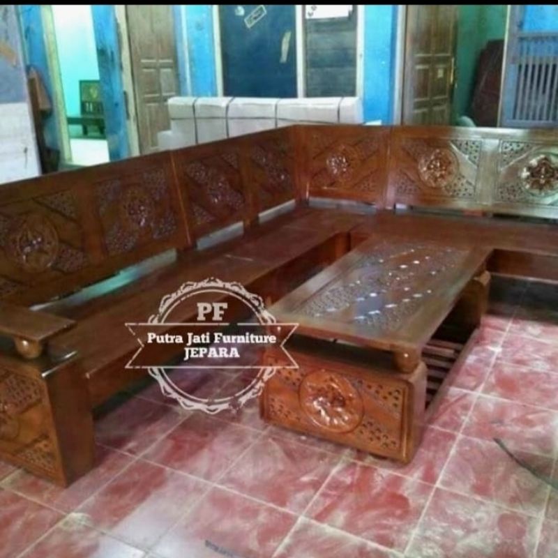 Jual Meja kursi sudut ukir kayu jati khas jepara mebel murah | Shopee Indonesia