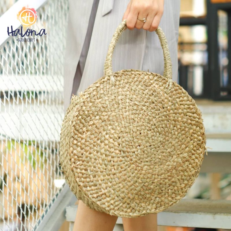Jual Tas etnik wanita bulan anyaman mendong handbag natural strawbag ...
