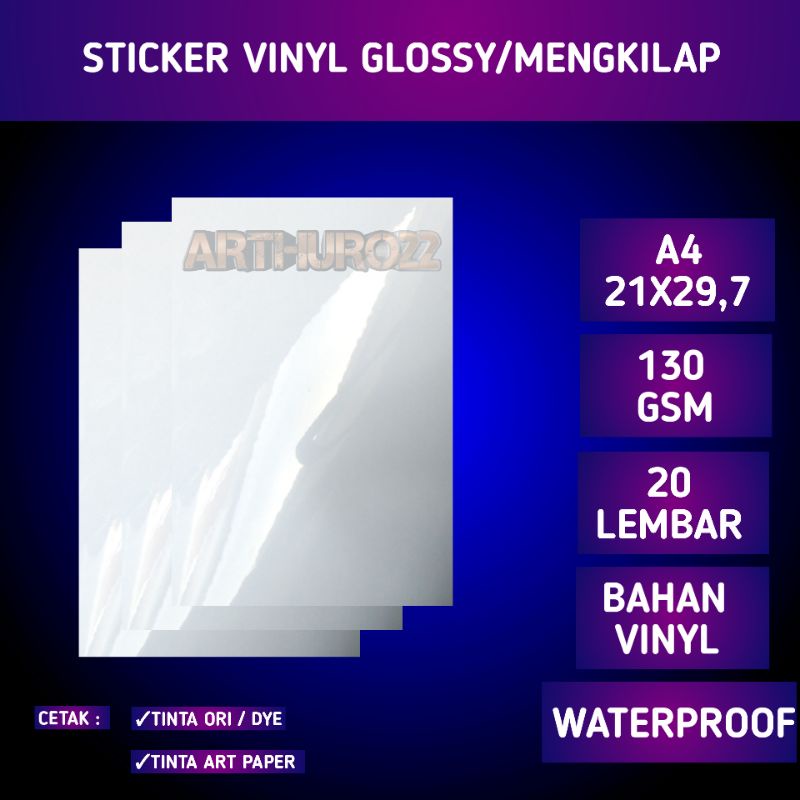 Jual STICKER VINYL white glossy waterproof A4 isi 20 lembar/stiker PET ...