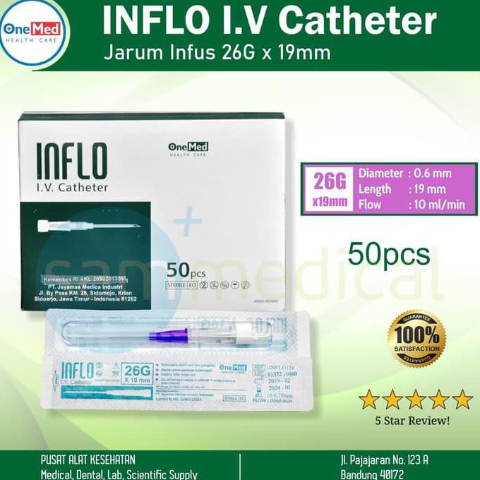 Jual ONEMED INFLO IV CATHETER 26G X 19MM / JARUM INFUS @PCS EXCLUSIVE ...