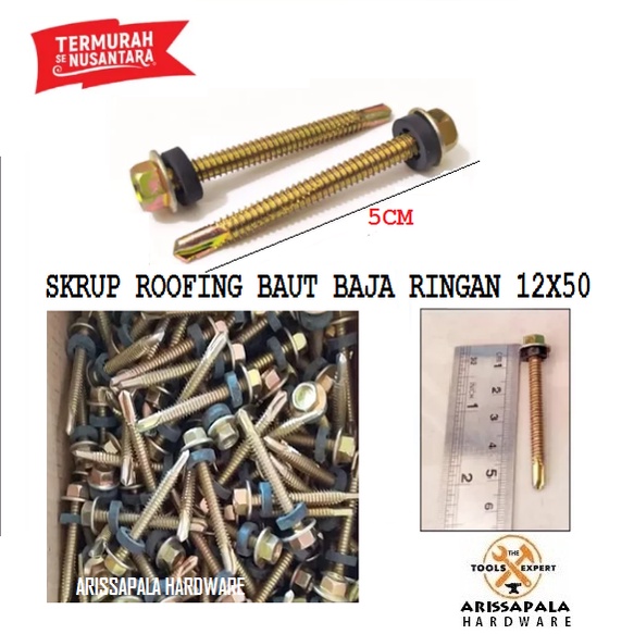 Jual Baut Roofing Skrup Baja Ringan Sekrup Atap Spandek 5 cm 12x50 ...