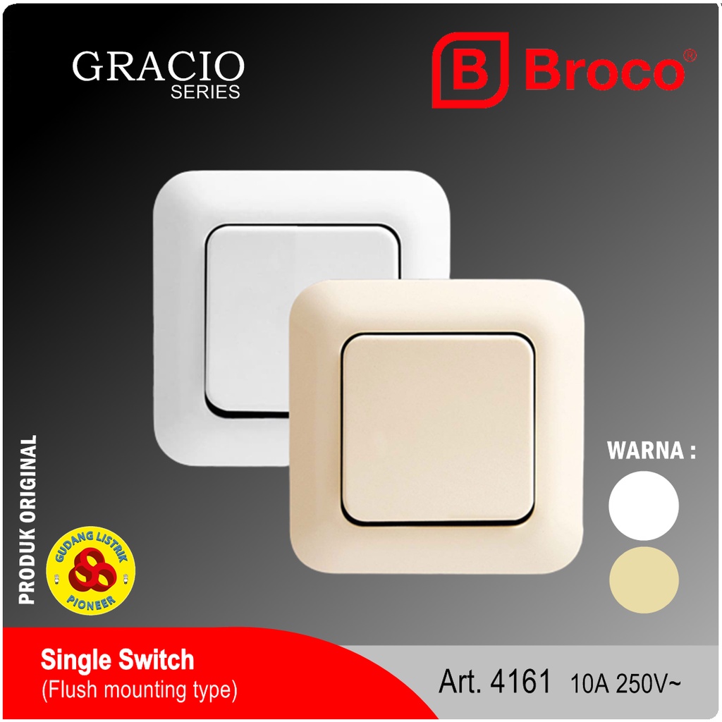 Jual Broco Saklar Engkel 1G Gracio 4161 Sakelar Single 1 Gang - Cream ...