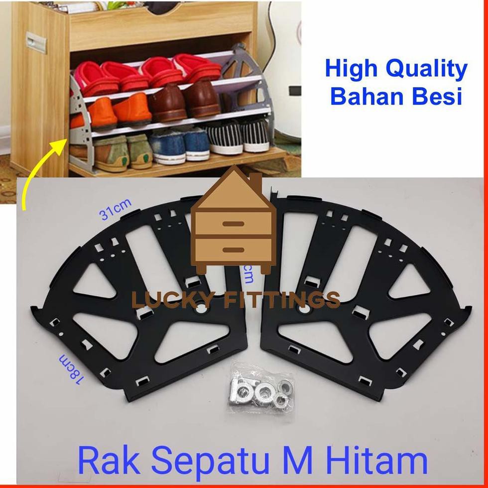 Jual Rak Lemari Sepatu Bracket Fitting Engsel Putar 3 Susun BESI HITAM ...