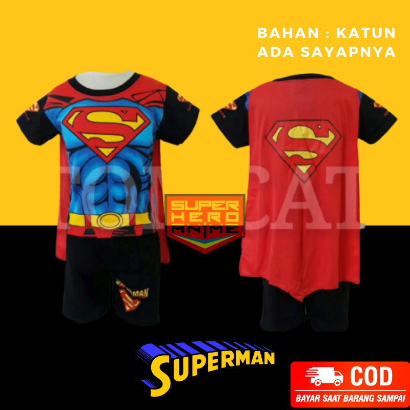 Jual Setelan Superman Anak Laki-Laki Superhero Sayap Hitam Otot Baju ...