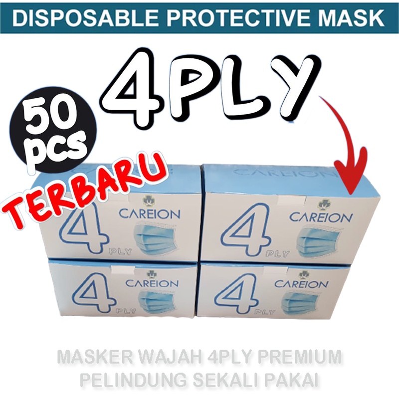 Jual New! Premium Masker Earloop 4Ply isi 50 Pcs Warna Biru Model Baru ...