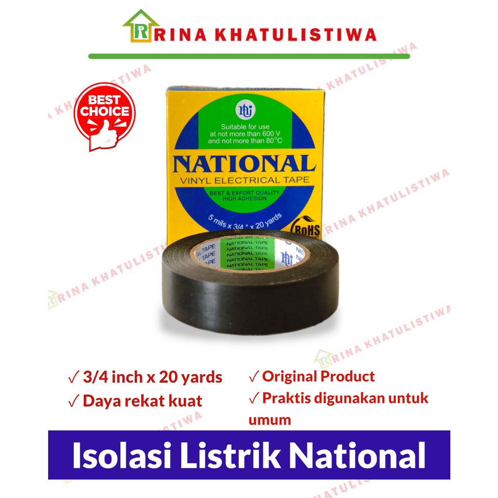 Jual Isolasi Listrik National Hitam 3/4inch 20 yards | Shopee Indonesia