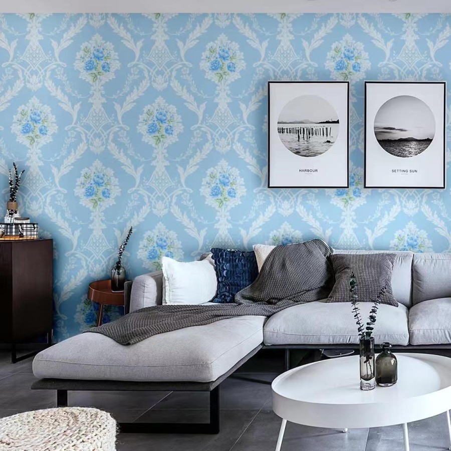 Jual Wallpaper Sticker Dinding Motif Batik Putih Dasar Biru Panjang 10m