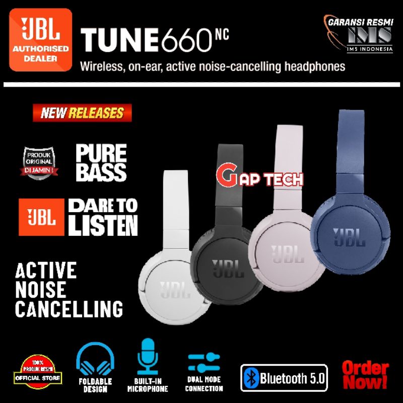 Jual JBL Tune 660NC / T660NC / T 660NC / T 660 NC Wireless On-Ear Active Noise-Cancelling ...