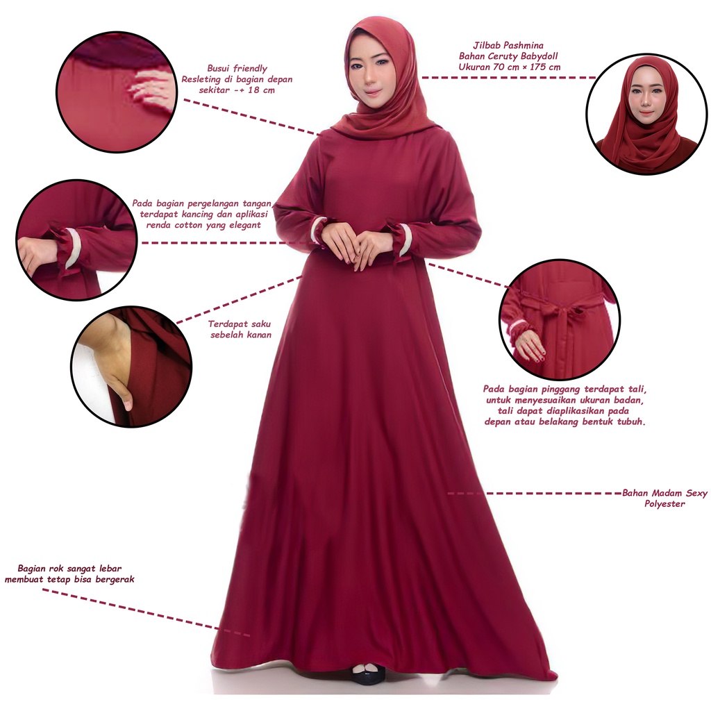 Jual 1 SET GAMIS MAROON DAN PASHMINA FREE INNER CIPUT | BUSANA MUSLIM ...