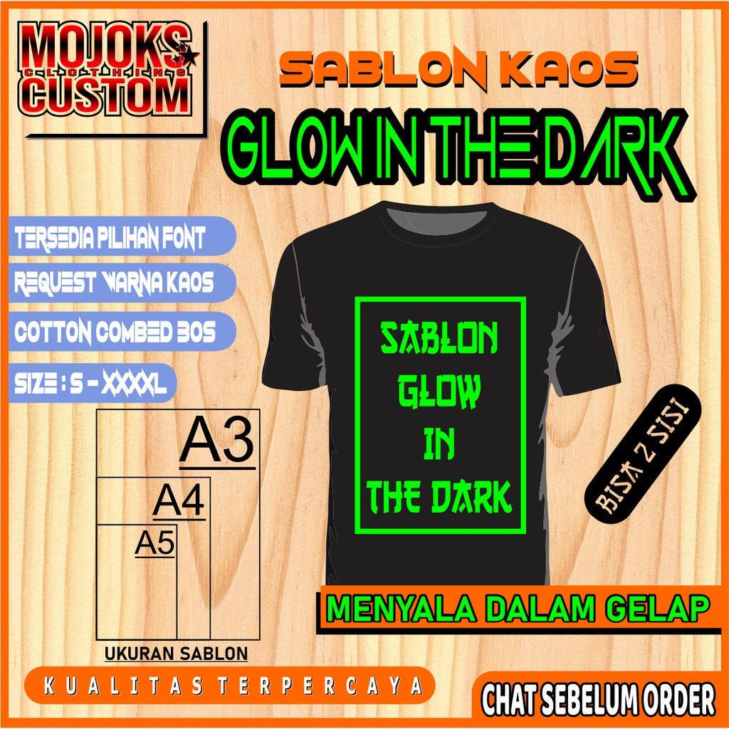 Jual KAOS SABLON GLOW IN THE DARK COTTON COMBED 30S | Shopee Indonesia