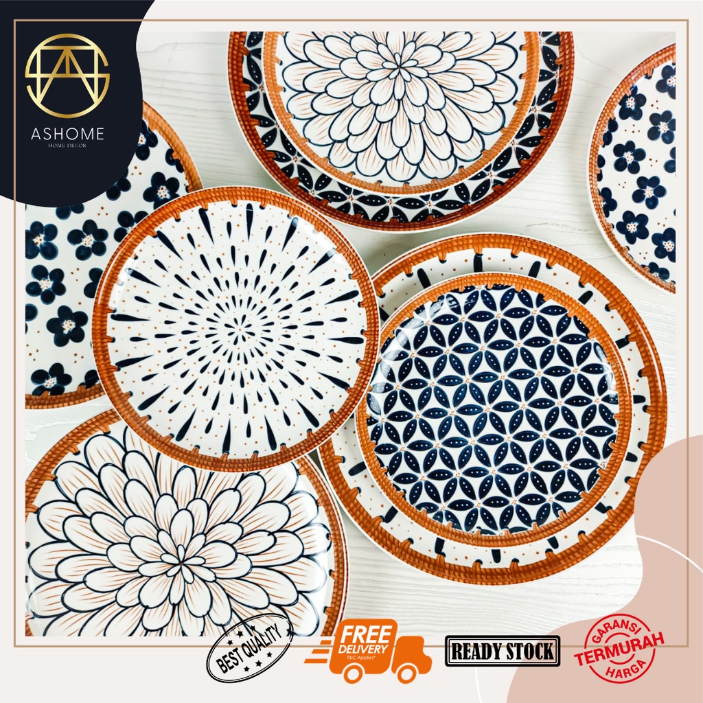 Jual ASHOME Piring Keramik Makan Motif Retro Collection Tahan Panas dan ...