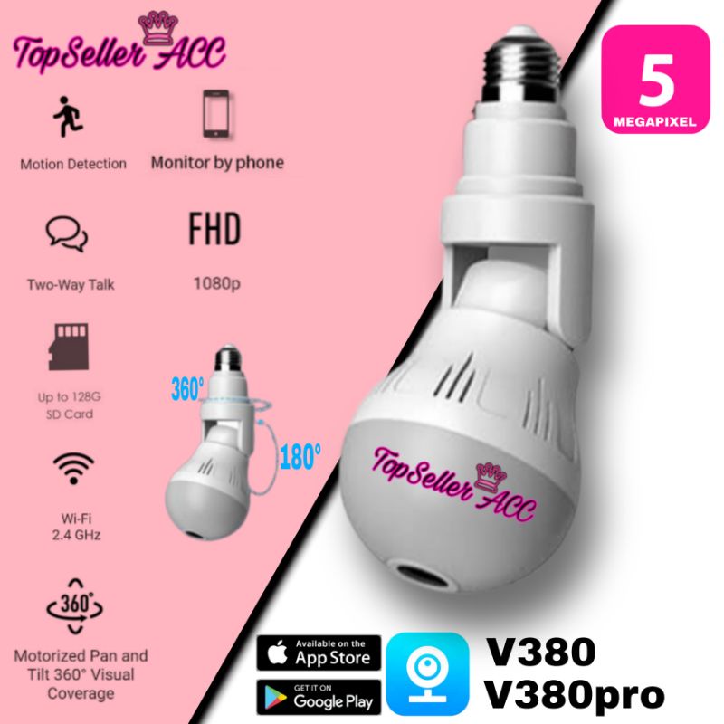 Jual IP CAMERA CCTV BOHLAM 5MP APP V380/V380PRO PANORAMIC 360° BISA GERAK KIRI KANAN ATAS BAWAH ...