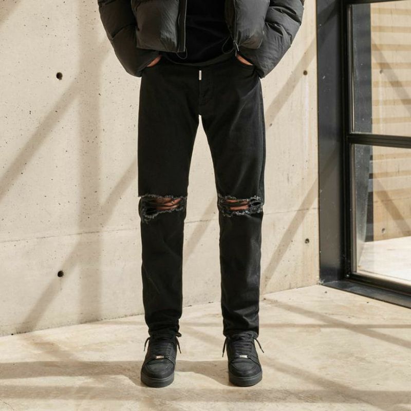 Jual CELANA SOBEK PRIA RIPPED JEANS ROBEK REGULER STANDAR BASIC HITAM ...