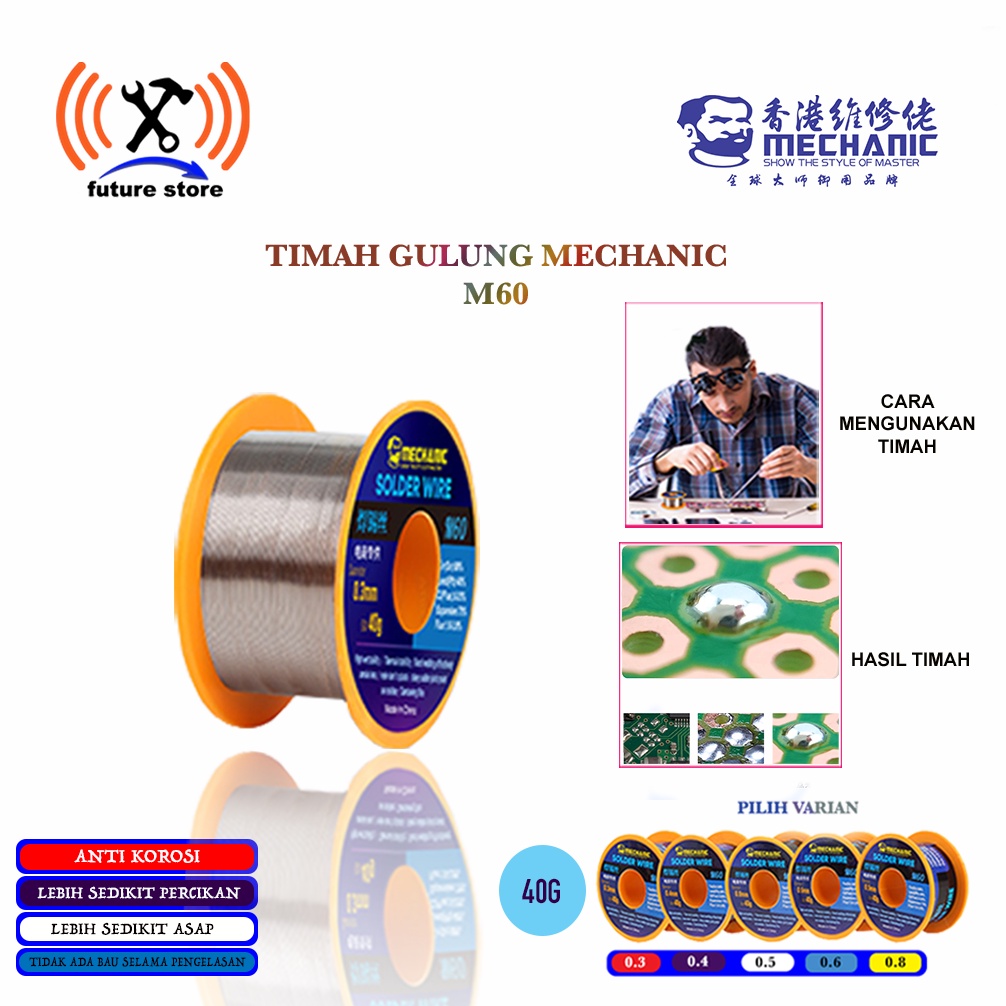 Jual Mechanic M60 Timah Gulung Solder Wire 0.8mm 40g Original | Shopee ...
