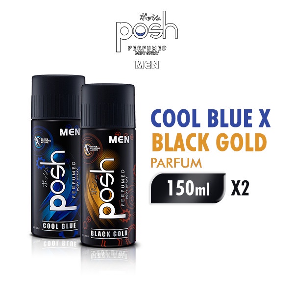 Jual Posh Men Body Spray Cool Blue + Black Gold 150 ml (2 pcs) | Shopee ...