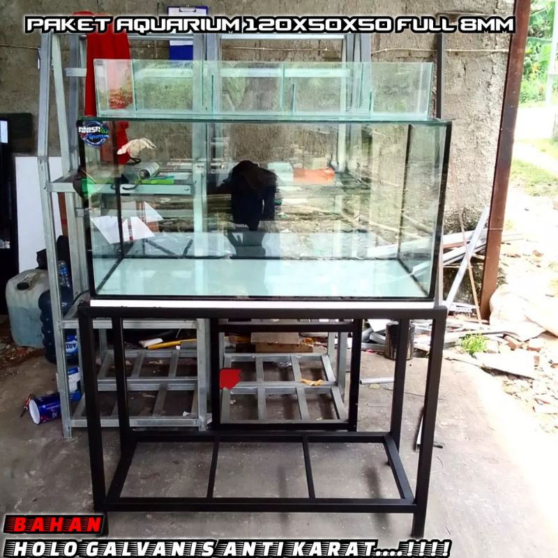 Jual PAKET AQUARIUM 120X50X50 FULL 8MM+RAK HOLO 4X4 | Shopee Indonesia
