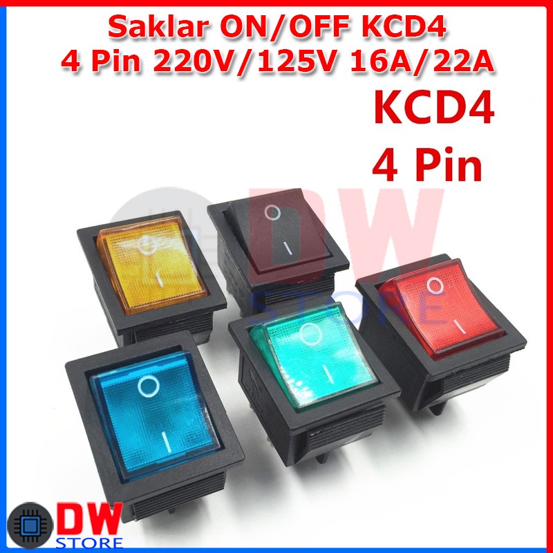 Jual ROCKER SWITCH SAKLAR POWER ON/OFF 4 PIN KCD4 4P 16A 250V | Shopee ...