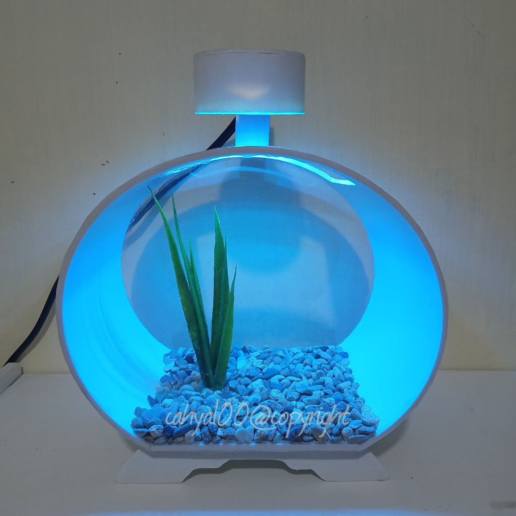 Jual AQUARIUM IKAN CUPANG MINI PVC BULAT PLUS LAMPU BATU TANAMAN ...