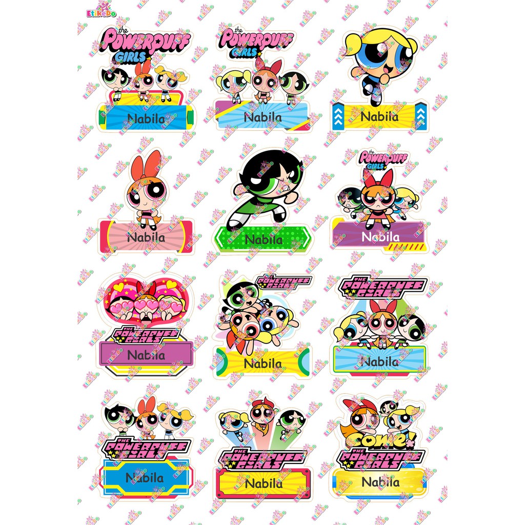 Jual LABEL NAMA THE POWERPUFF GIRLS 48 STIKER - WATERPROOF - 1 Nama ...