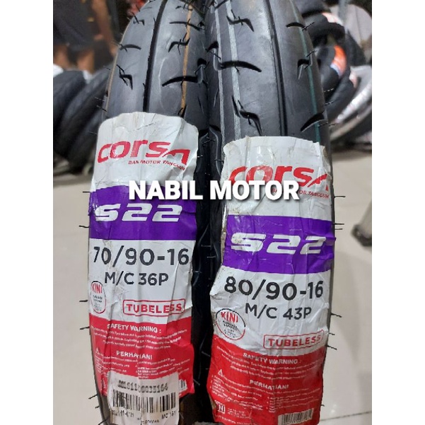 Jual Paket Ban Corsa S22 70/90-16 Dan 80/90-16 Tubeles // Ban Motor ...