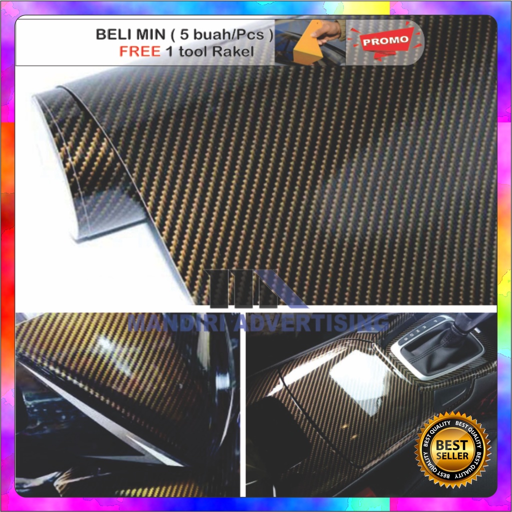 Jual Stiker carbon hitam emas glosi /Skotlet motor dan mobil/stiker ...