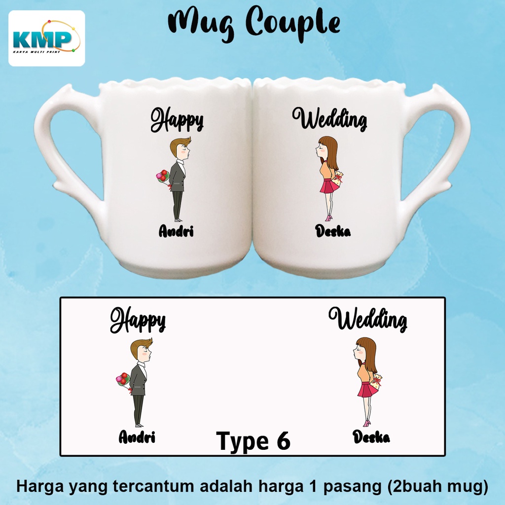 Jual Mug Couple / Mug Happy Wedding / Kado Pernikahan / Mug Custom ...
