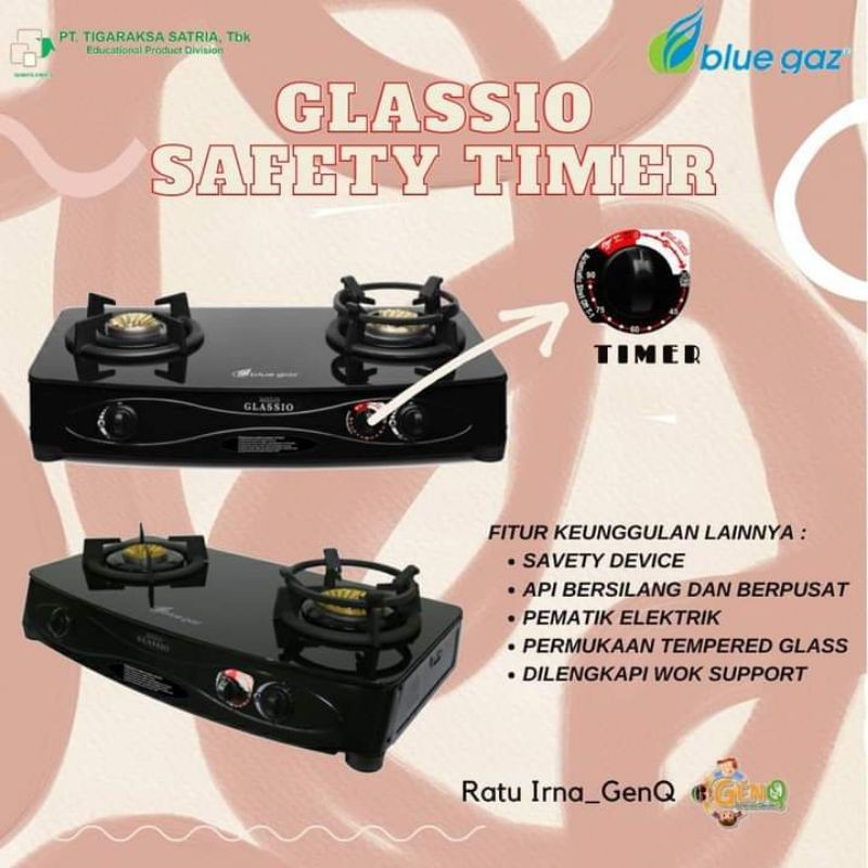Jual Kompor gas Glassio Safety Timer Blue gaz garansi resmi | Shopee ...