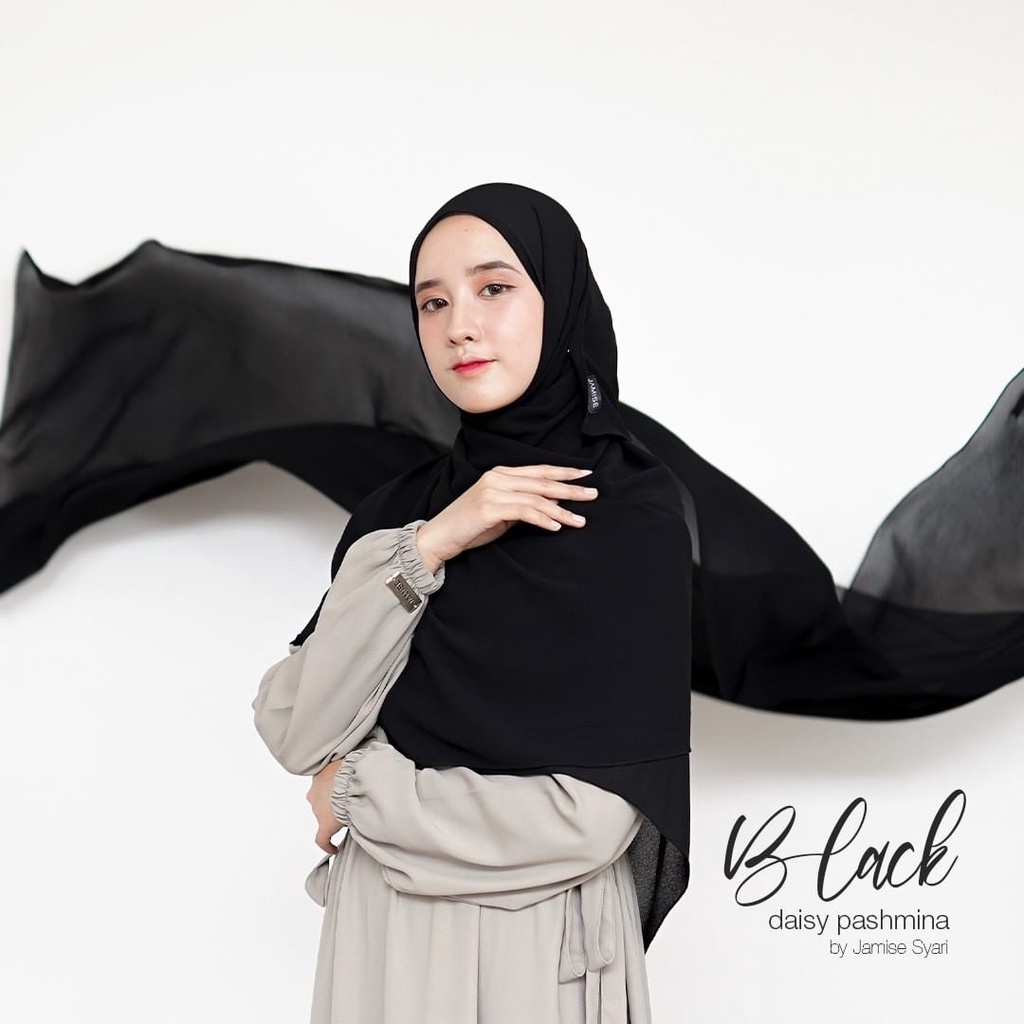 Jual kerudung jilbab PASHMINA segi empat panjang bahan CERUTY babydoll warna hitam polos premium ...