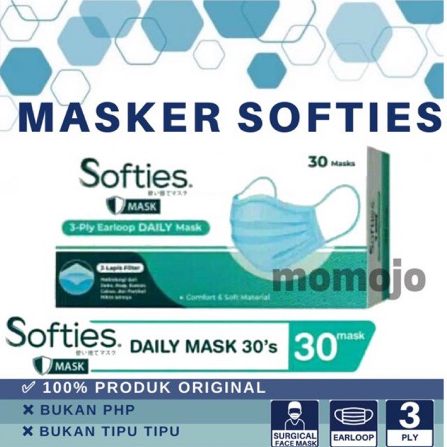 Jual MASKER SOFTIES DAILY | SURGICAL MASK 3 PLY EARLOOP BOX 30 PCS ...