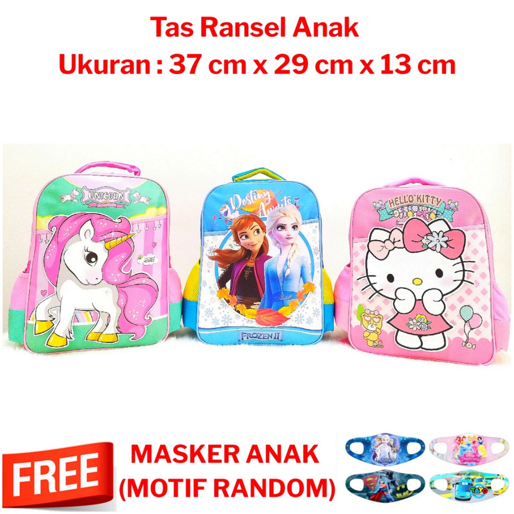 Jual tas ransel anak sekolah SD perempuan karakter gambar Hello Kitty Unicorn Frozen LOL Barbie ...