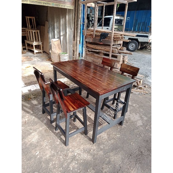 Jual 1 set meja makan cafe/resto cokelat kayu jati belanda | Shopee Indonesia