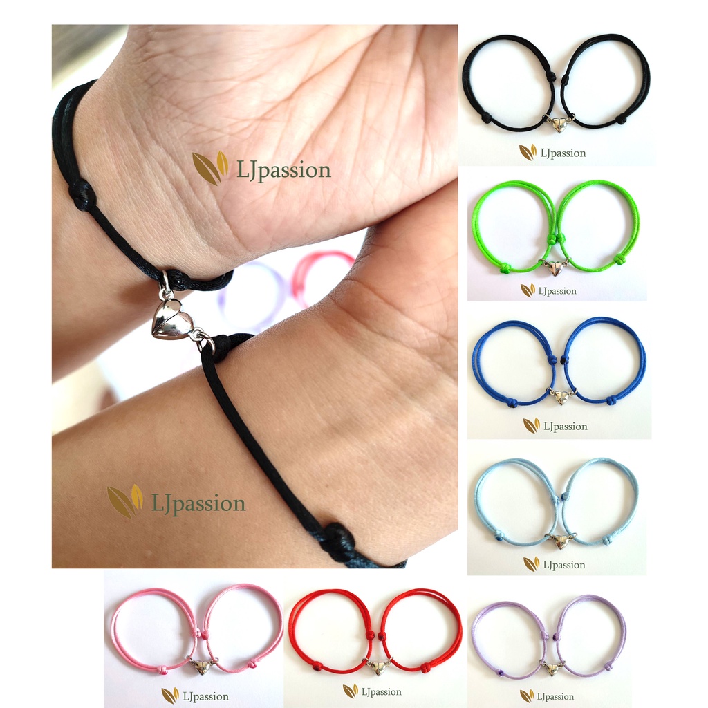 Jual Gelang Couple Magnet Love Heart Pasangan Tali Satin Handmade ...