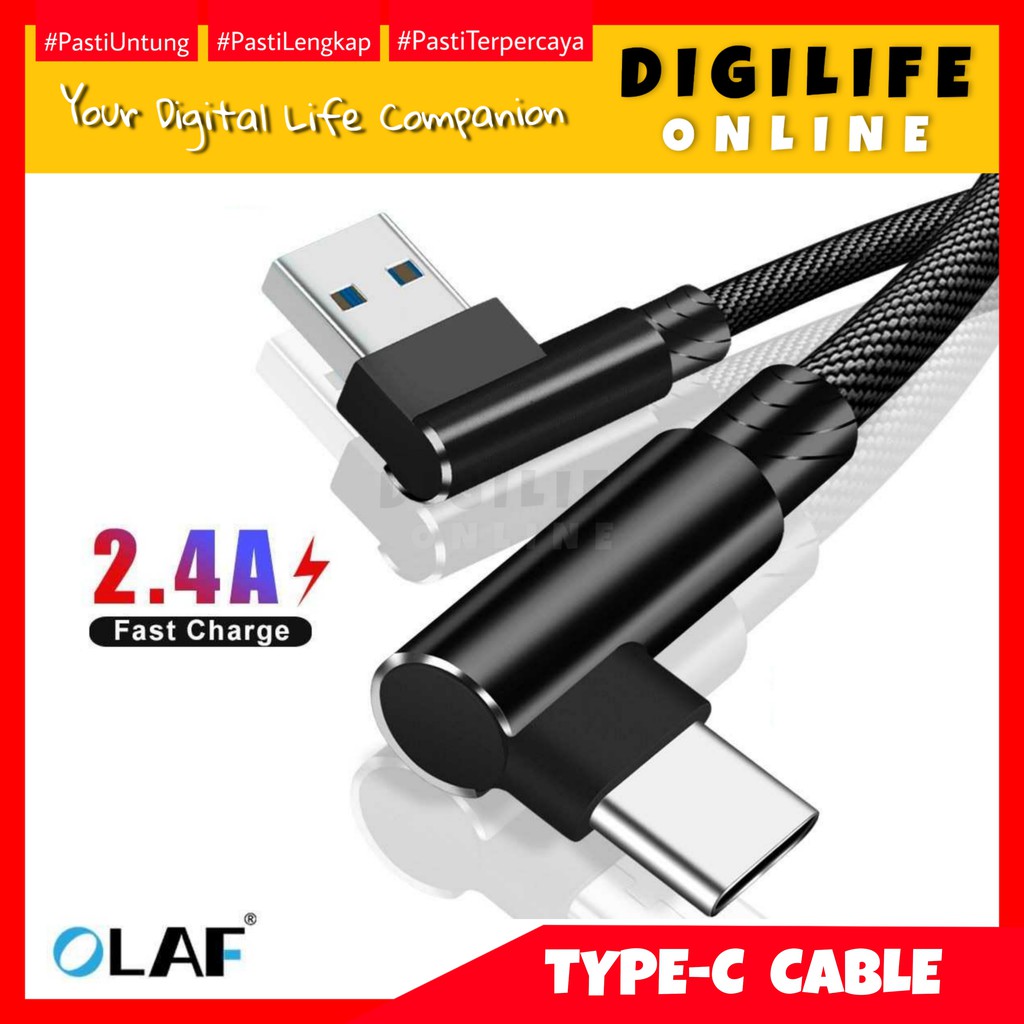Jual Kabel Charger USB Type C OLAF L Shape 1 Meter - Charging Cable Cas ...