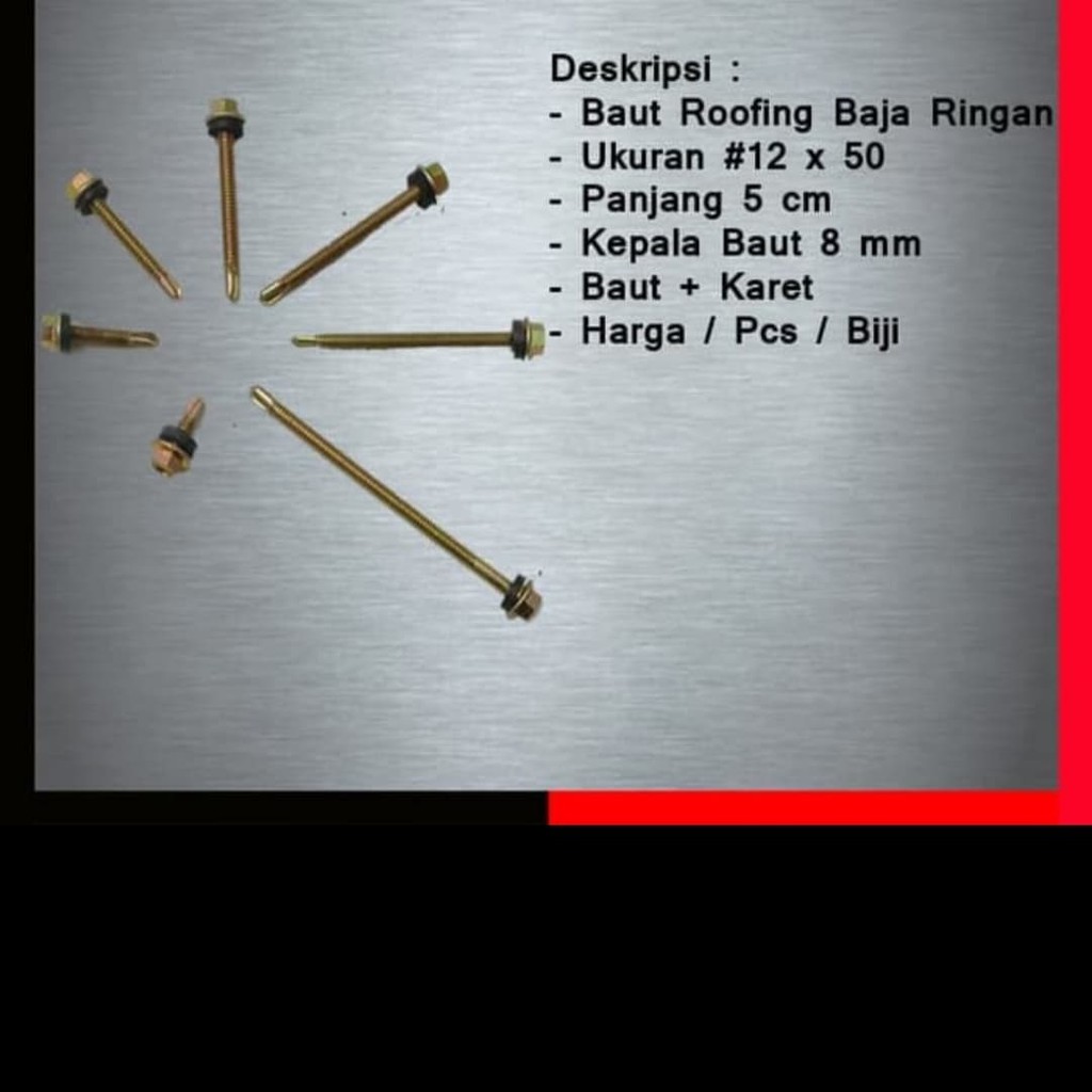 Jual baut baja ringan # 12 x 50 (5cm) / baut roofing # 12x50 (5cm ...