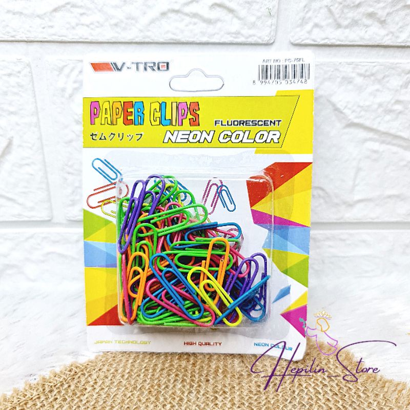 Jual Paper Clips Neon Color ESCO atau VTRO / NEON Paper Clips 1 Pack ...